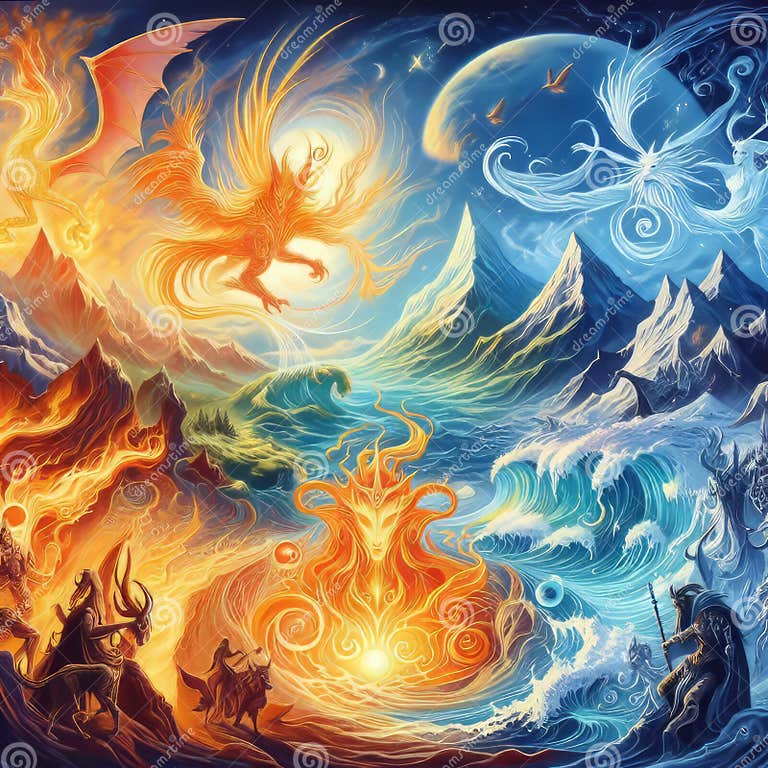 91 21. TCG Artwork Elemental Magic Drawing_ a Magic Fe Stock ...