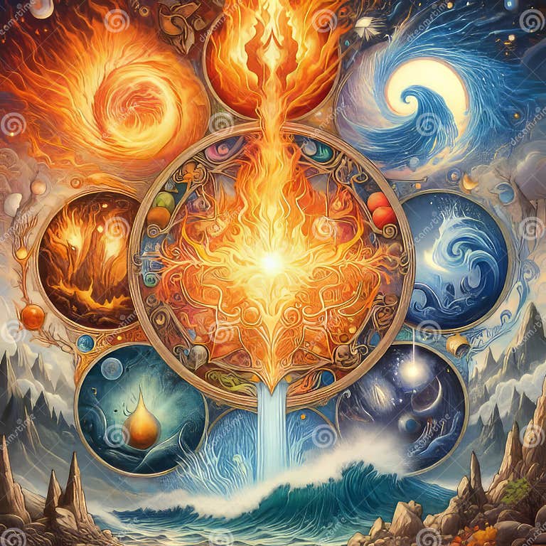 90 21. TCG Artwork Elemental Magic Drawing_ a Magic Fe Stock ...