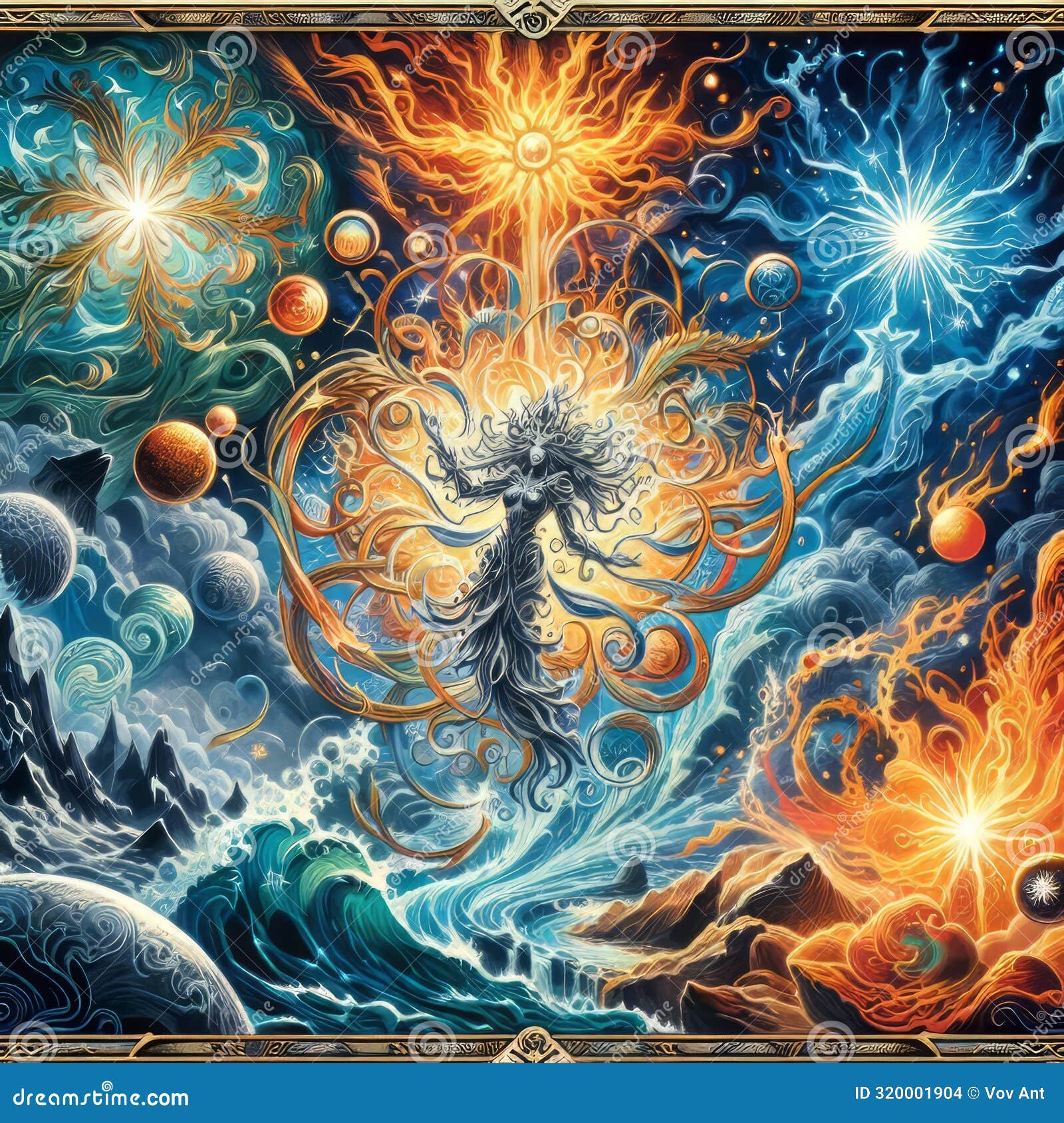 87 21. TCG Artwork Elemental Magic Drawing_ a Magic Fe Stock ...