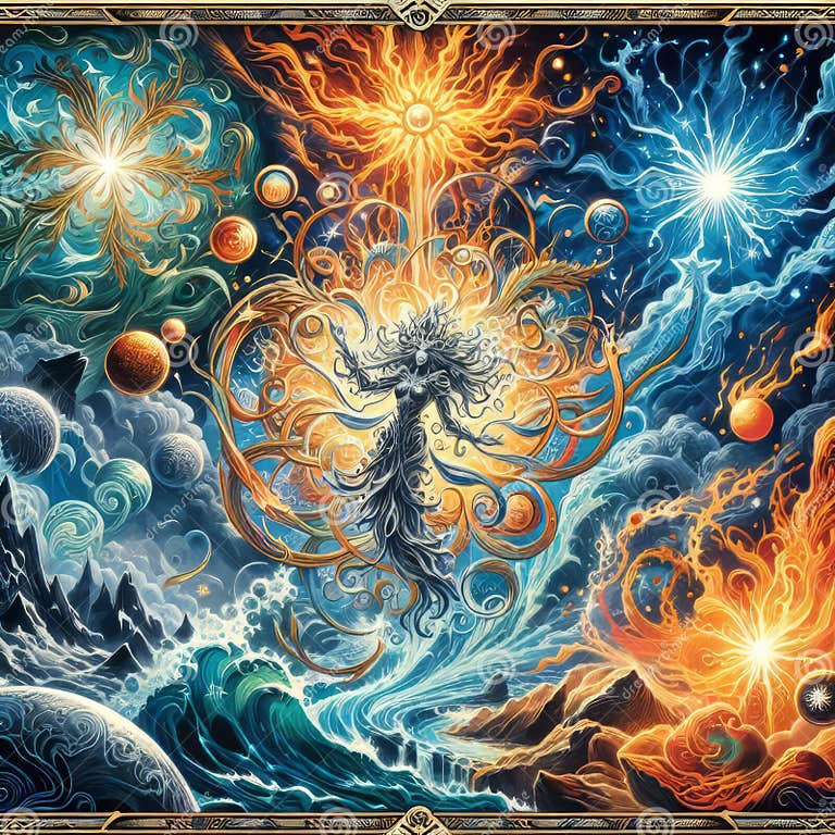 87 21. TCG Artwork Elemental Magic Drawing_ a Magic Fe Stock ...