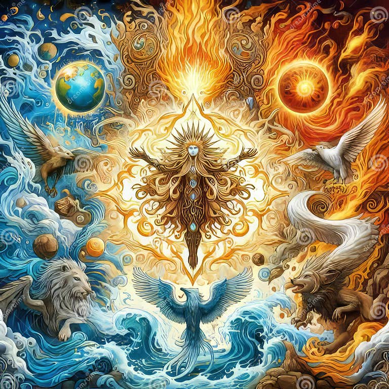 86 21. TCG Artwork Elemental Magic Drawing_ a Magic Fe Stock ...