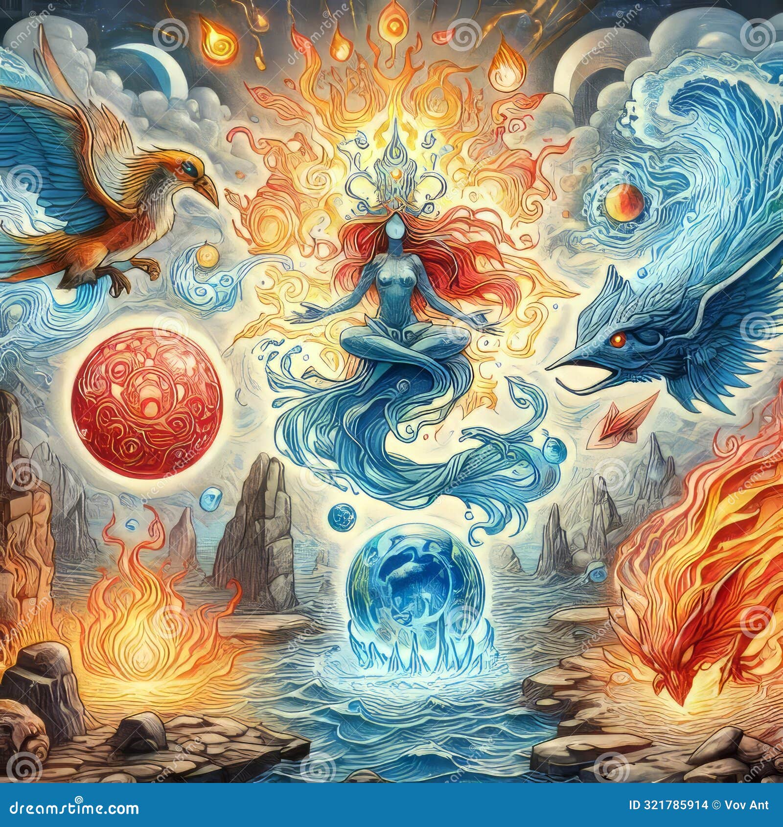 77 21. TCG Artwork Elemental Magic Drawing_ a Magical Drawng Fe Stock ...