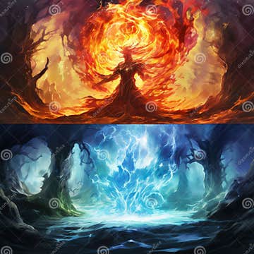 TCG Artwork Elemental Magic Drawing a Magical D New Beautiful Stock ...