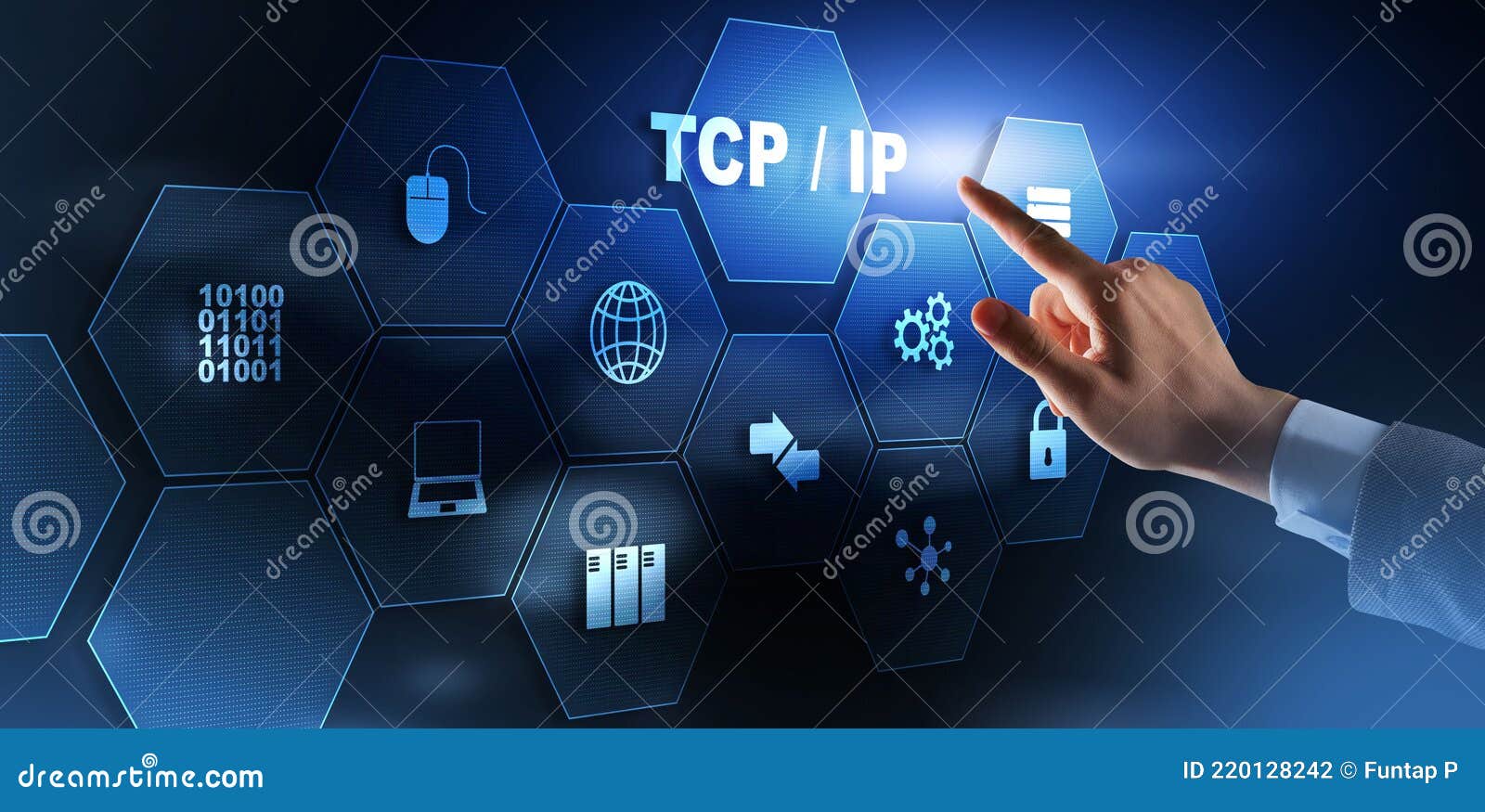 TCP IP. Network Data Transmission Model on Abstract Background Stock ...