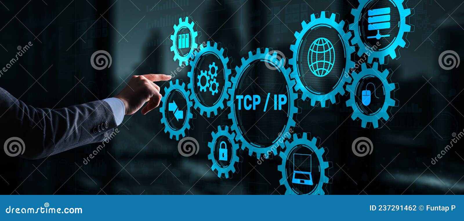 TCP IP. Network Data Transmission Model on Abstract Background Stock ...