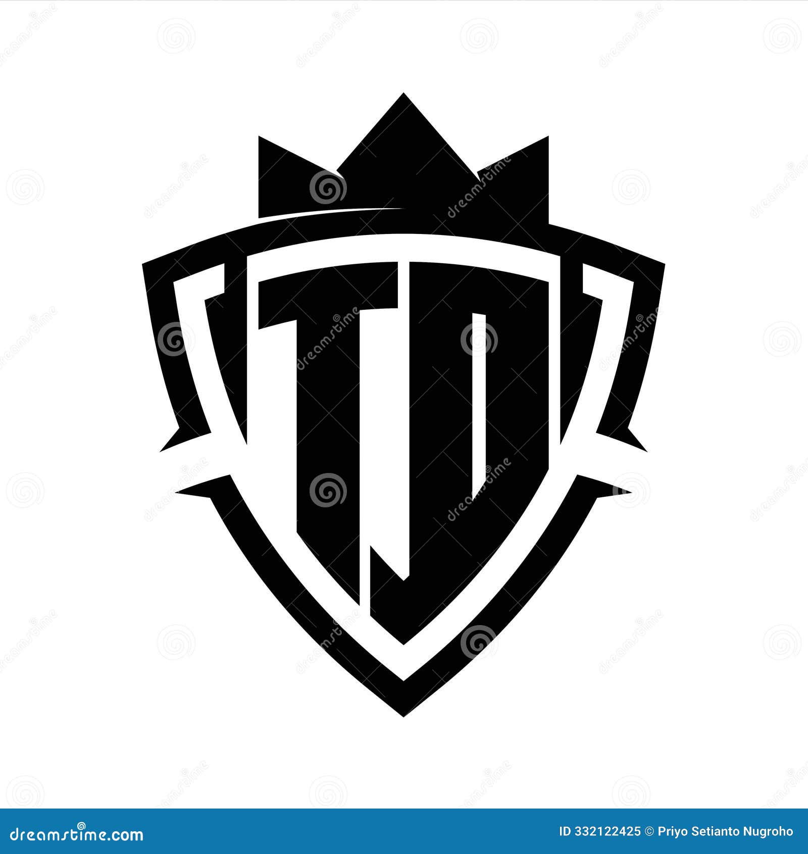 TD Letter Bold Monogram Triangle Curve Shield Shape With Crown Black ...