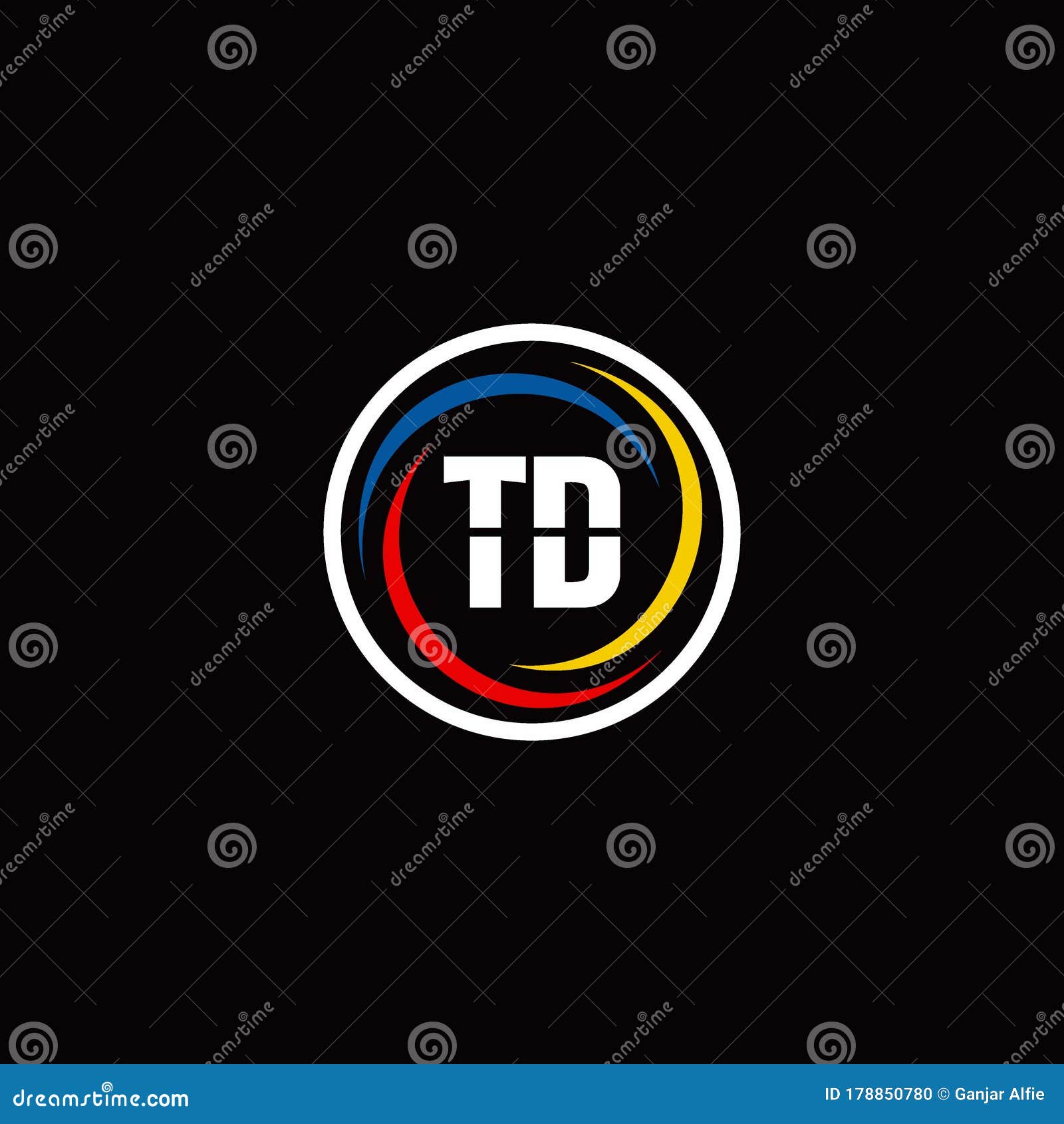 TD Monogram Logo Isolated on Circle Shape with 3 Slash Colors Rounded ...