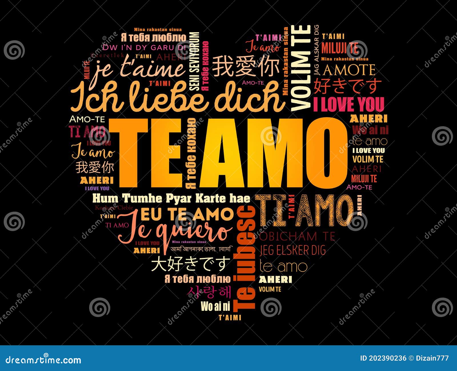 Te Amo I Love You In Spanish Love Heart Word Cloud Stock Illustration