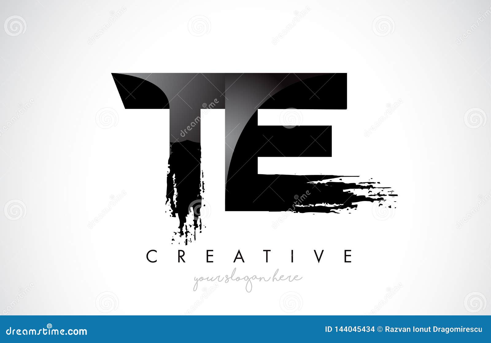 TE Letter Design with Brush Stroke and Modern 3D Look Stock Vector ...