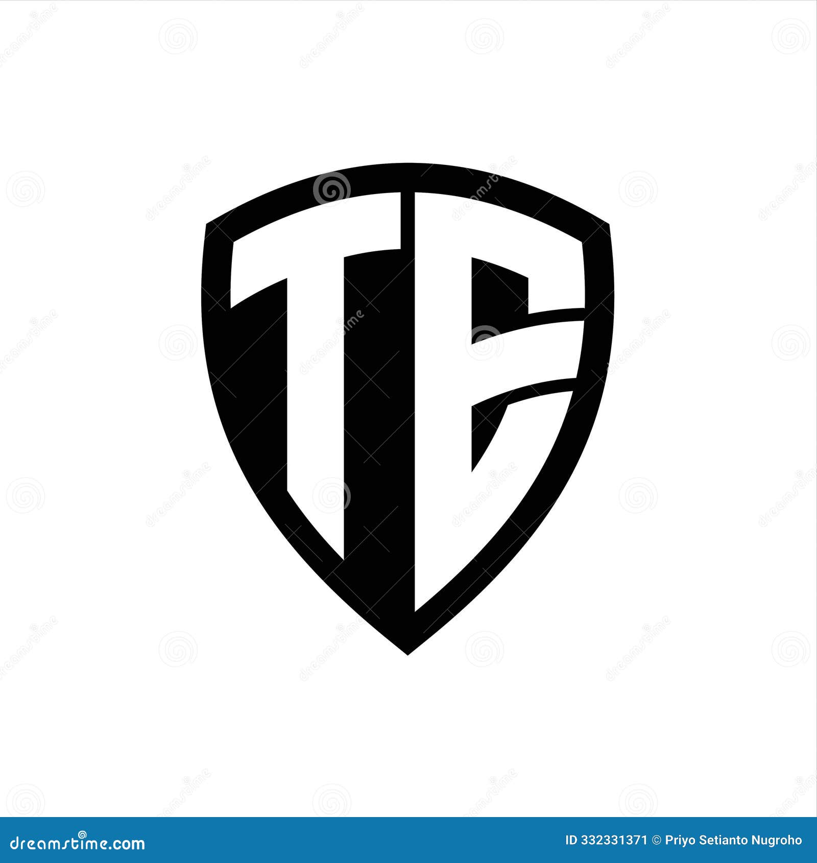 TE Monogram Logo with Bold Letters Shield Shape with Black and White ...