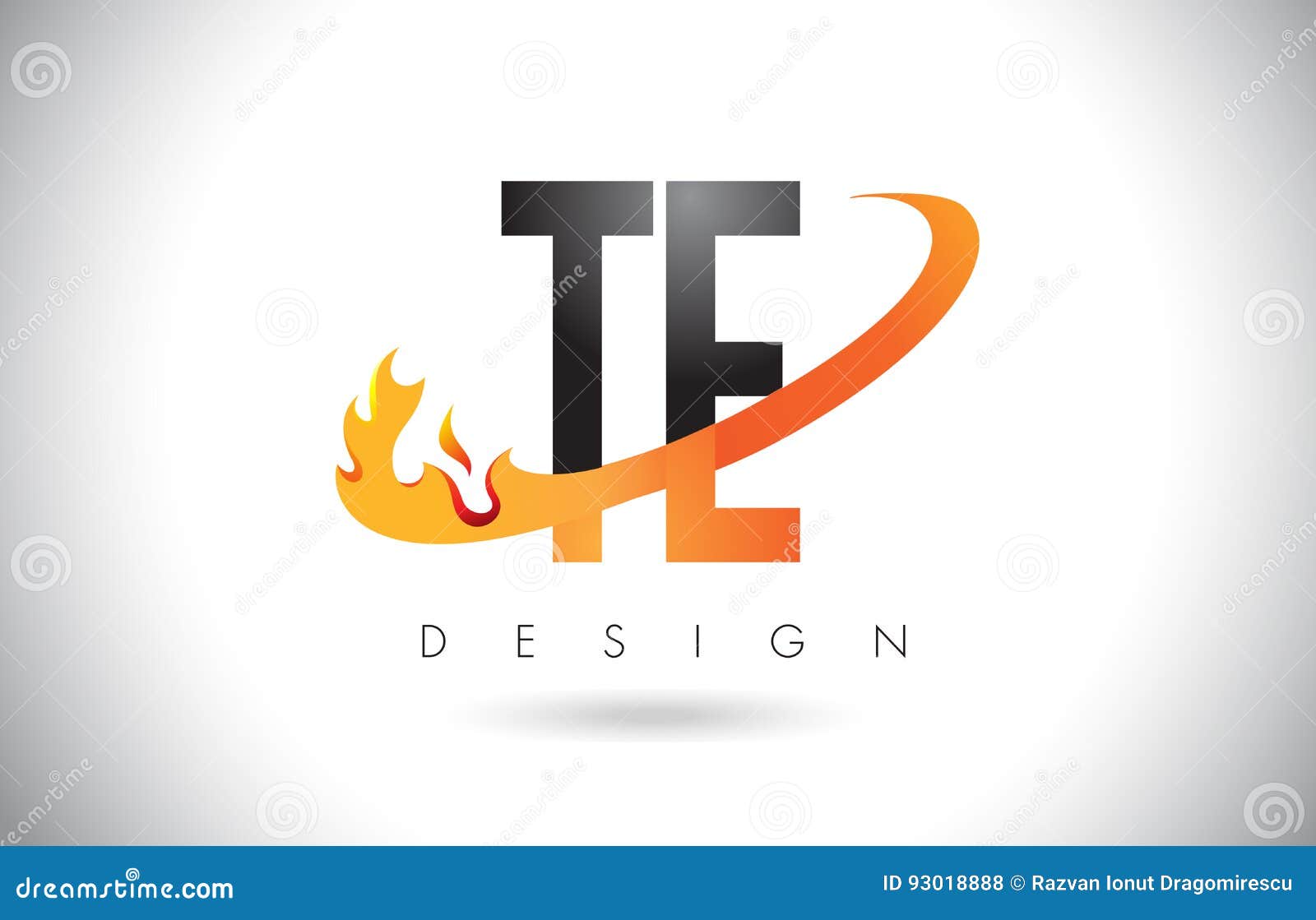 Te T E Letter Logo With Fire Flames Design And Orange Swoosh Stock Vector Illustration Of