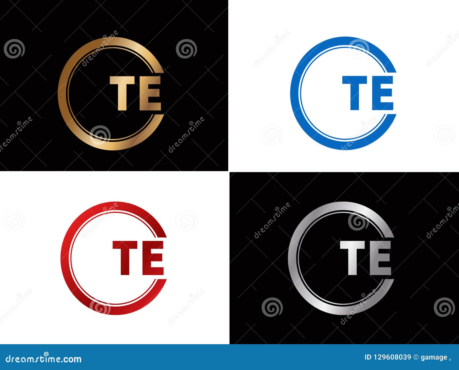 TE Text Gold Black Silver Modern Creative Alphabet Letter Logo Design ...
