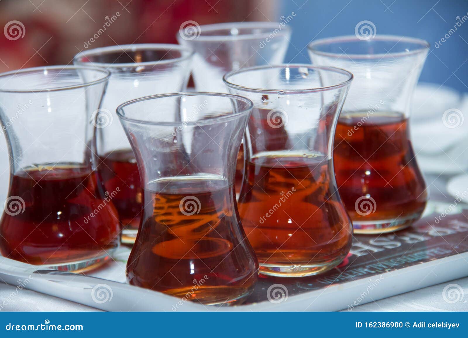 Tea in a Armudu Glass . Armudu Tea on Tray . Tea in a Glass of Pears ...