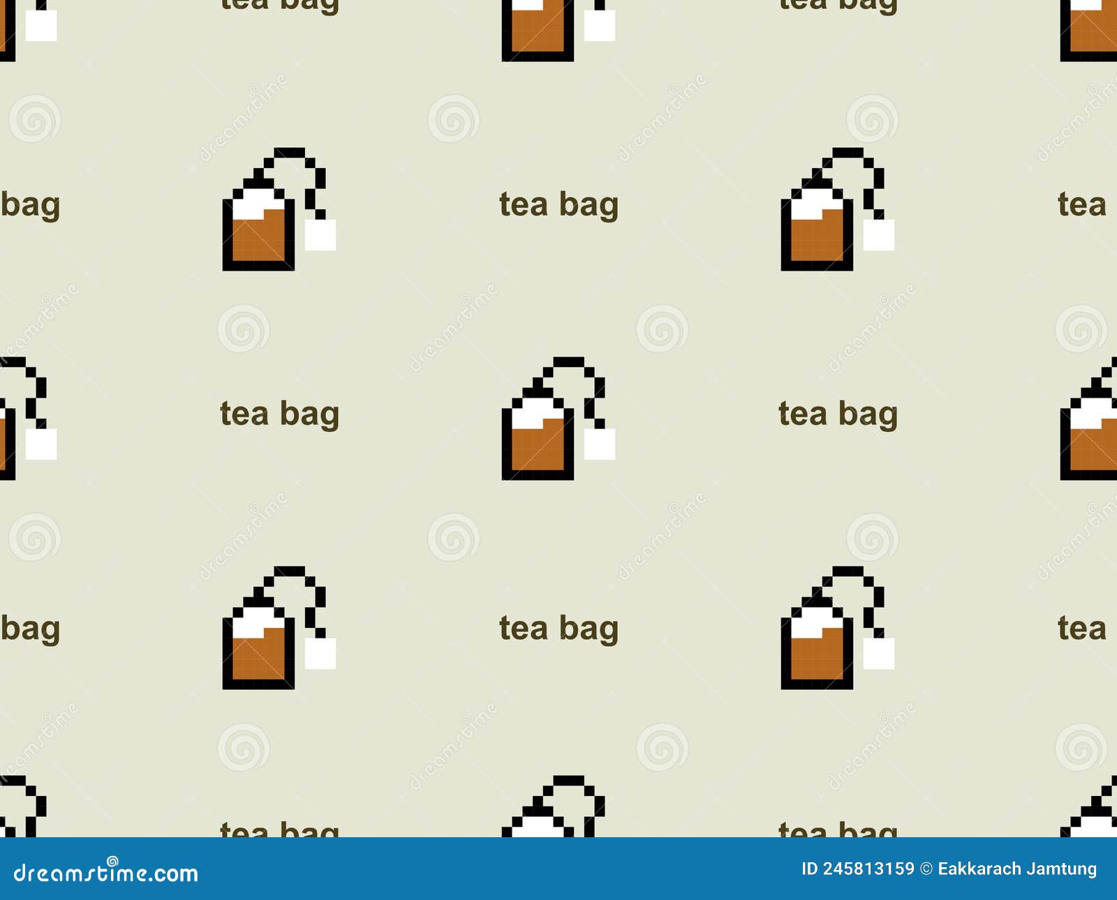 Tea Bag Seamless Pattern on Green Background.Pixel Style Stock ...