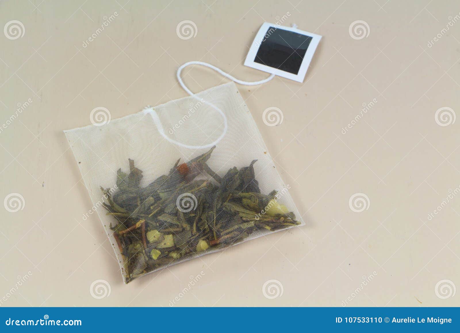Tea bag with green tea stock photo. Image of plant, aromatic - 107533110