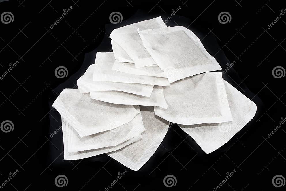 Tea Bag Isolated on Black Background Stock Photo - Image of morning ...