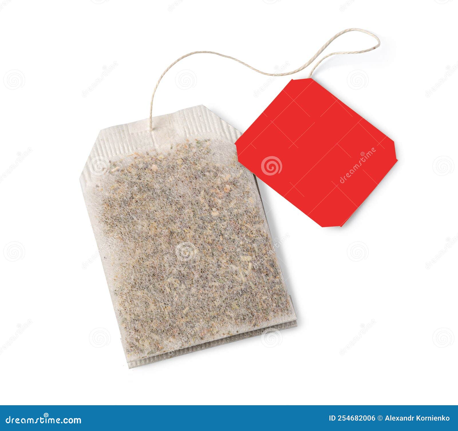 Tea bag isolated on white stock photo. Image of label - 254682006