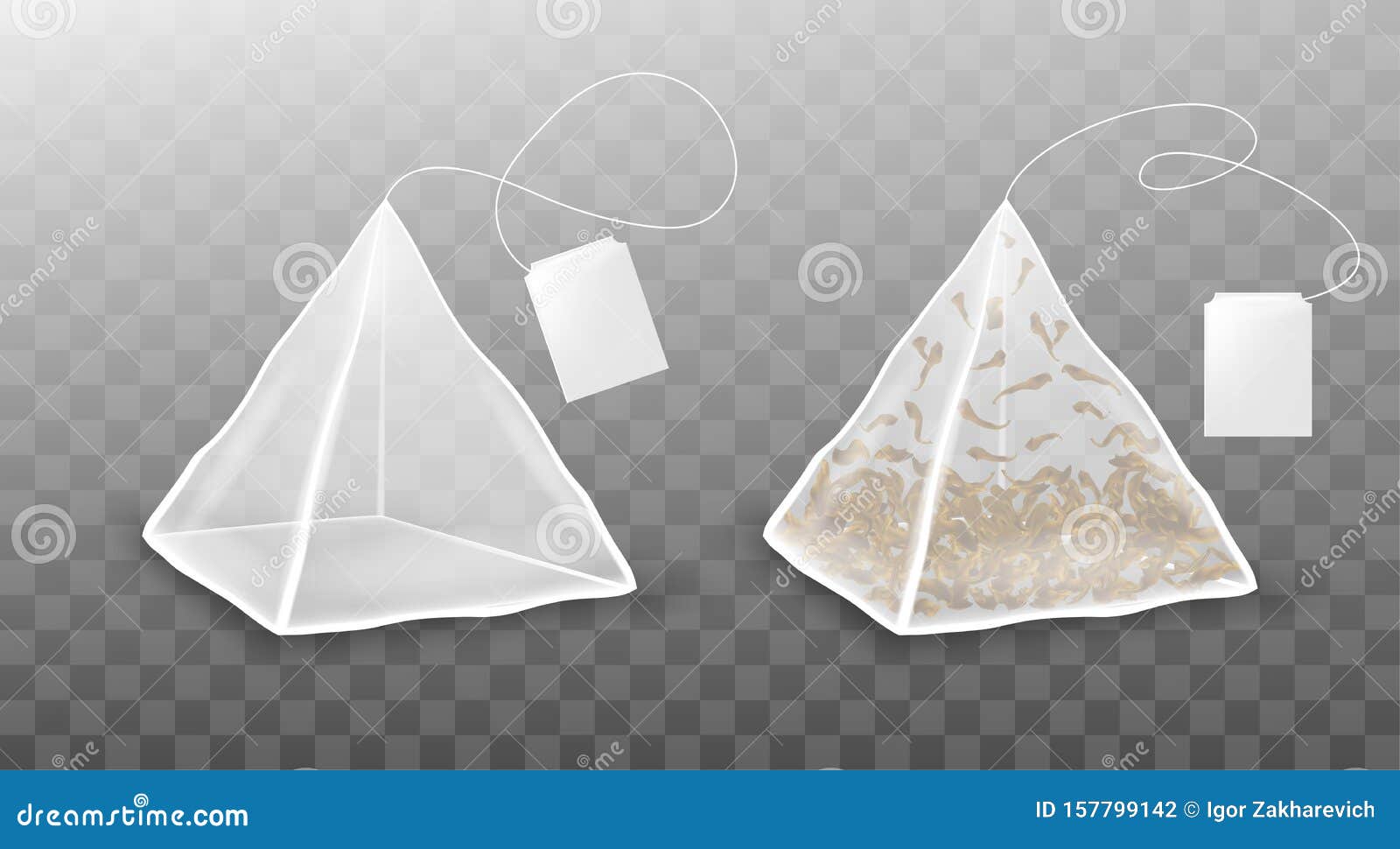 Pyramid Shape Tea Bag Set. Mock Up With Empty Square, Rectangle Labels ...