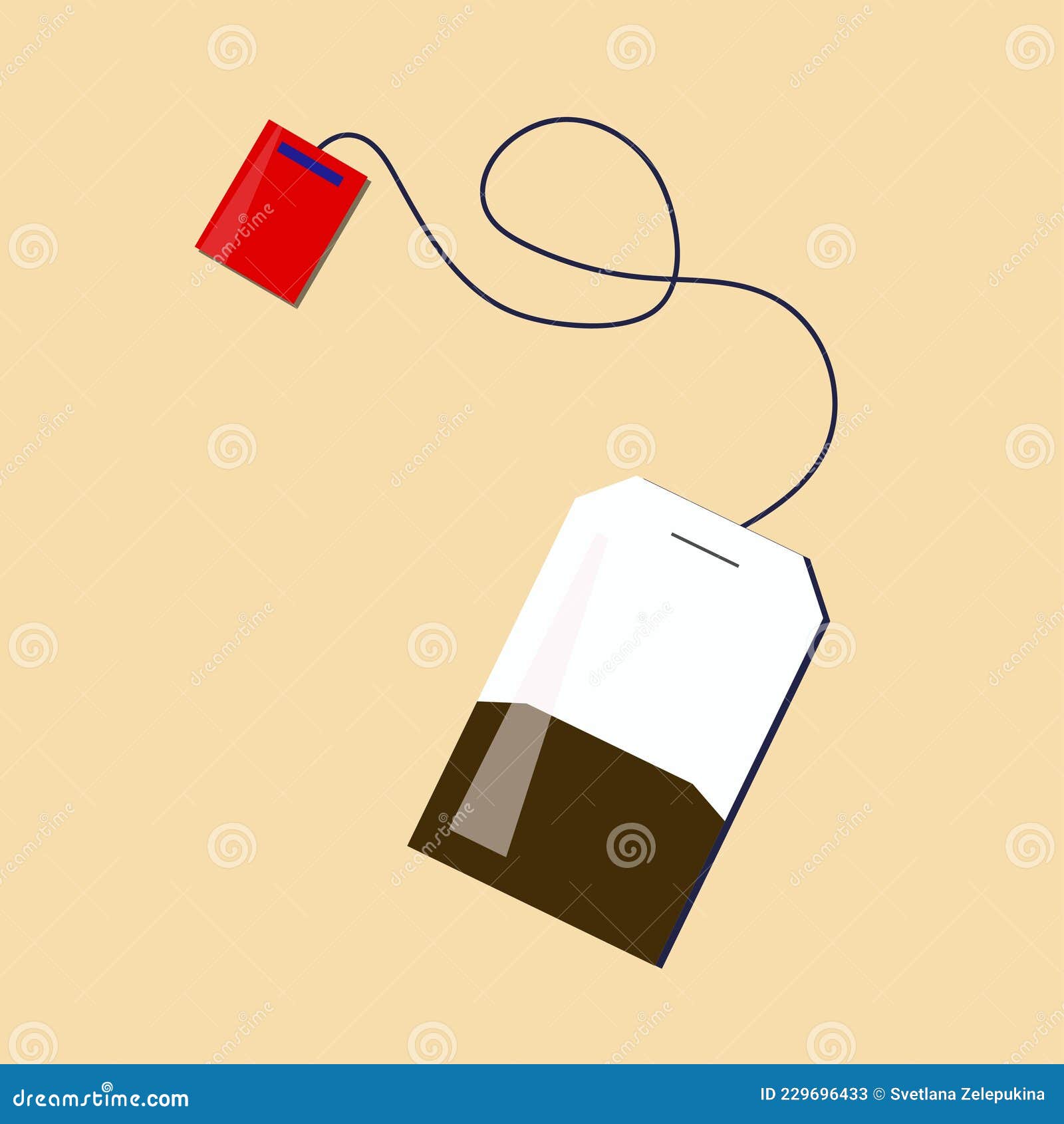 Tea bag with red tag stock vector. Illustration of plant - 229696433