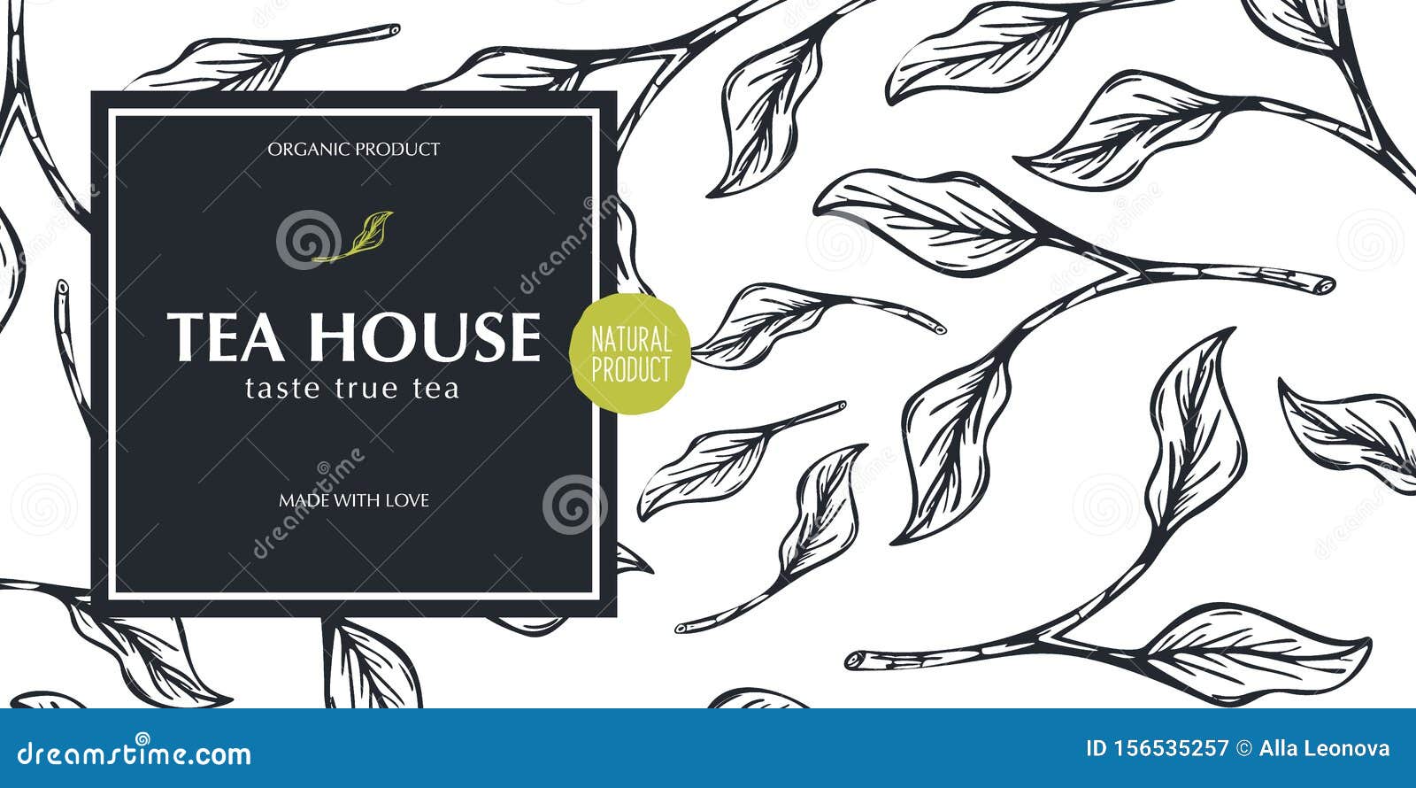 Tea Banner with Leaves on the Background. Stock Vector - Illustration ...