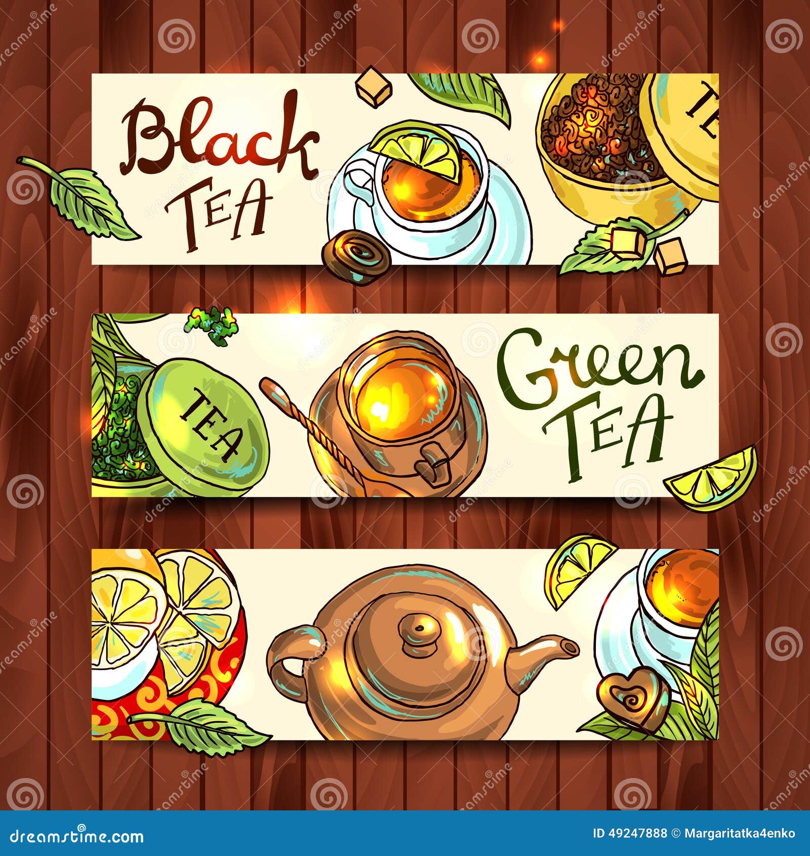 Tea banners stock vector. Illustration of dishware, handle - 49247888