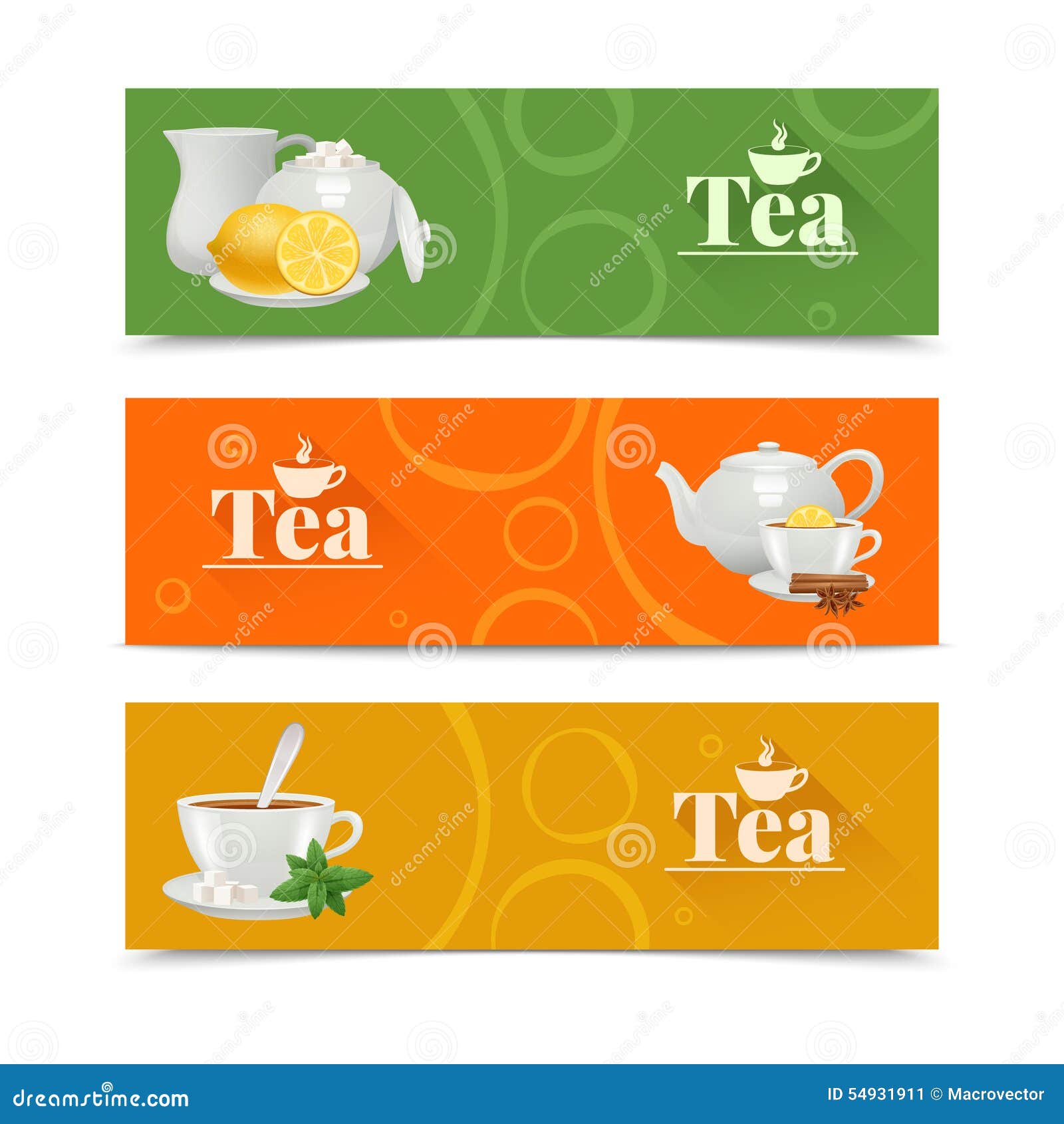 Tea Banners Set stock vector. Illustration of lemon, decorative - 54931911