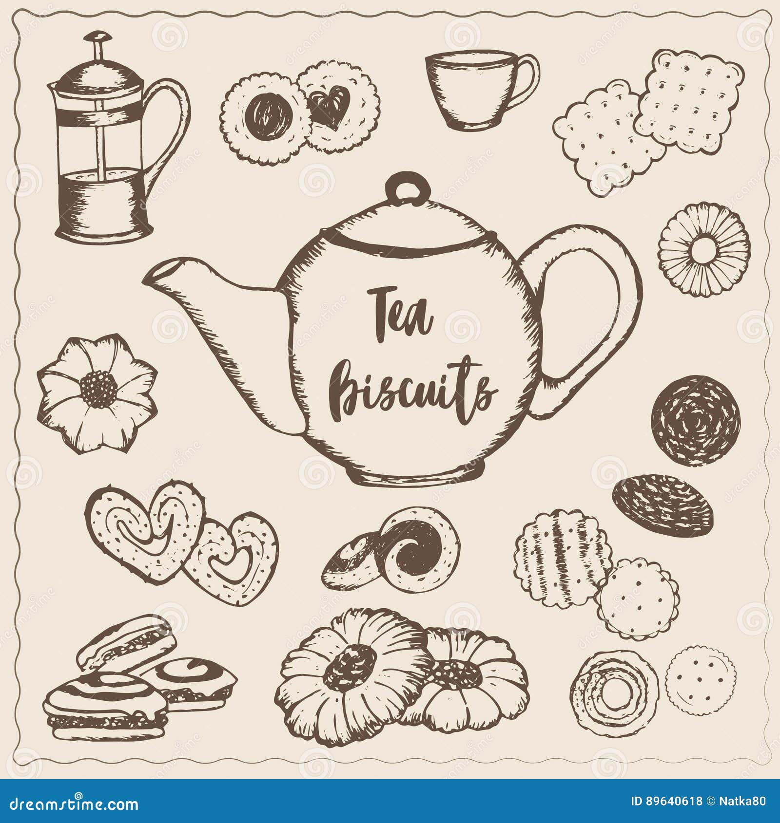 Tea with biscuits stock vector. Illustration of painting - 89640618