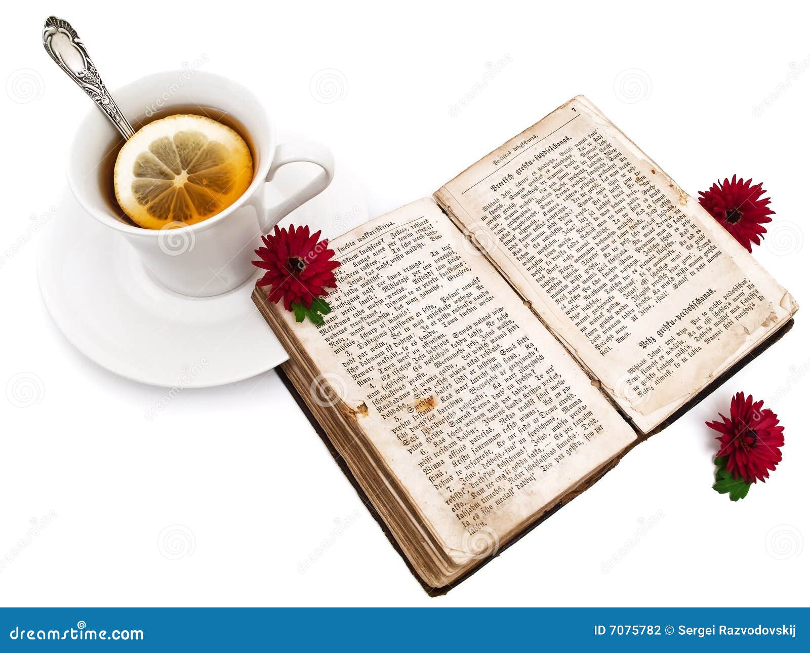 Tea and book stock photo. Image of read, flowers, plate - 7075782
