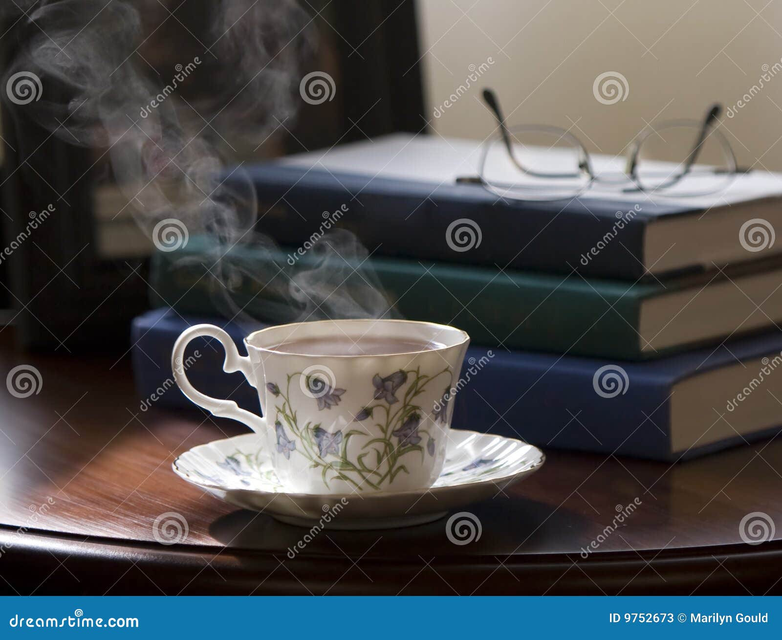 Tea and books stock image. Image of drink, afternoon, steaming - 9752673