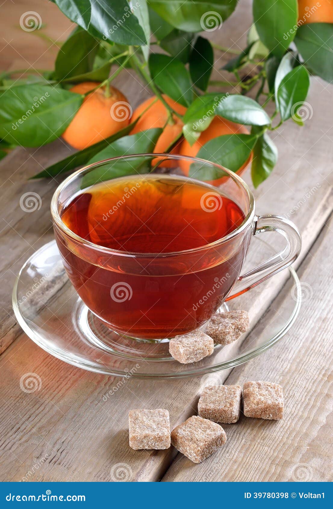 Tea and Branch of Tangerines Stock Photo - Image of leaf, breakfast ...