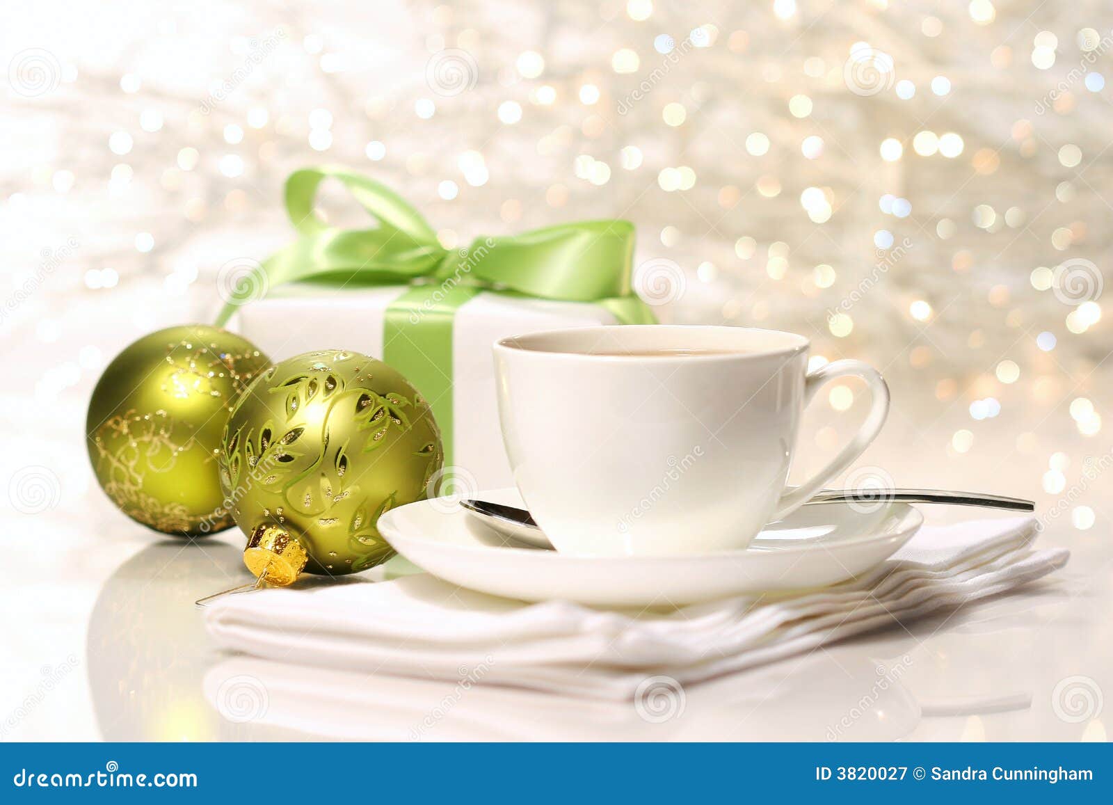 Tea break for Christmas stock image. Image of green, saucer - 3820027