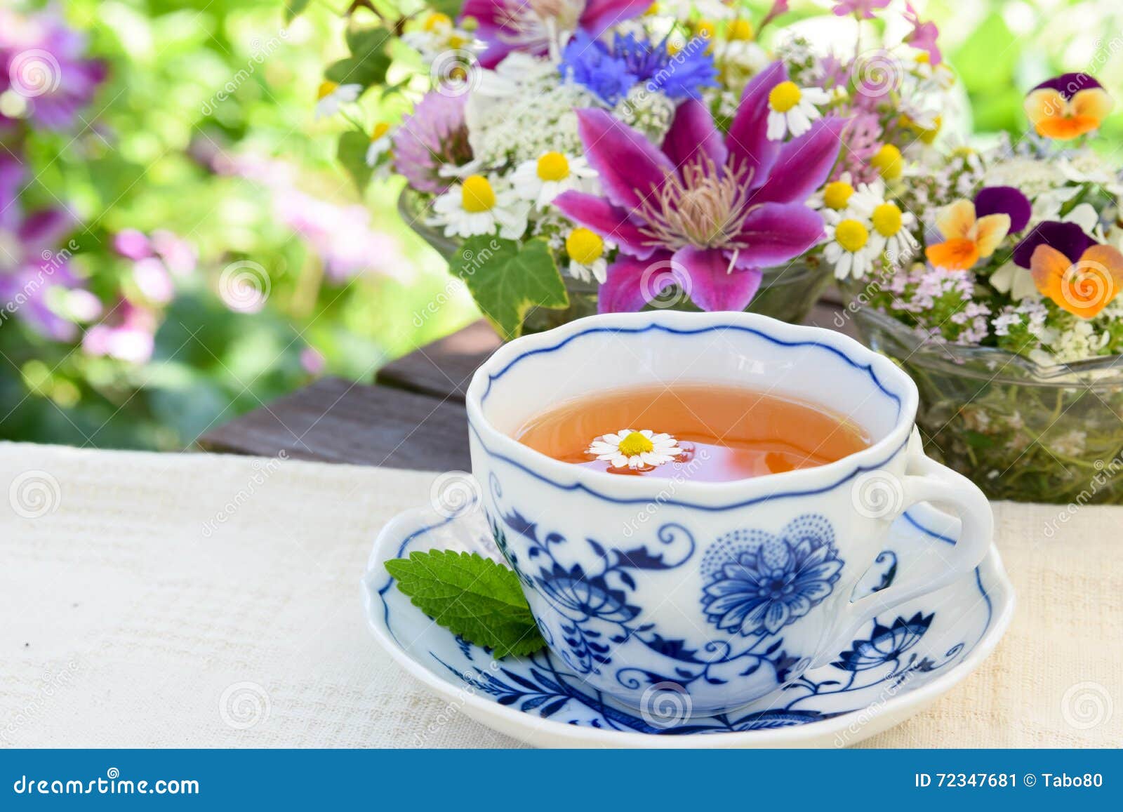 Tea break in garden stock image. Image of leaf, clematis - 72347681
