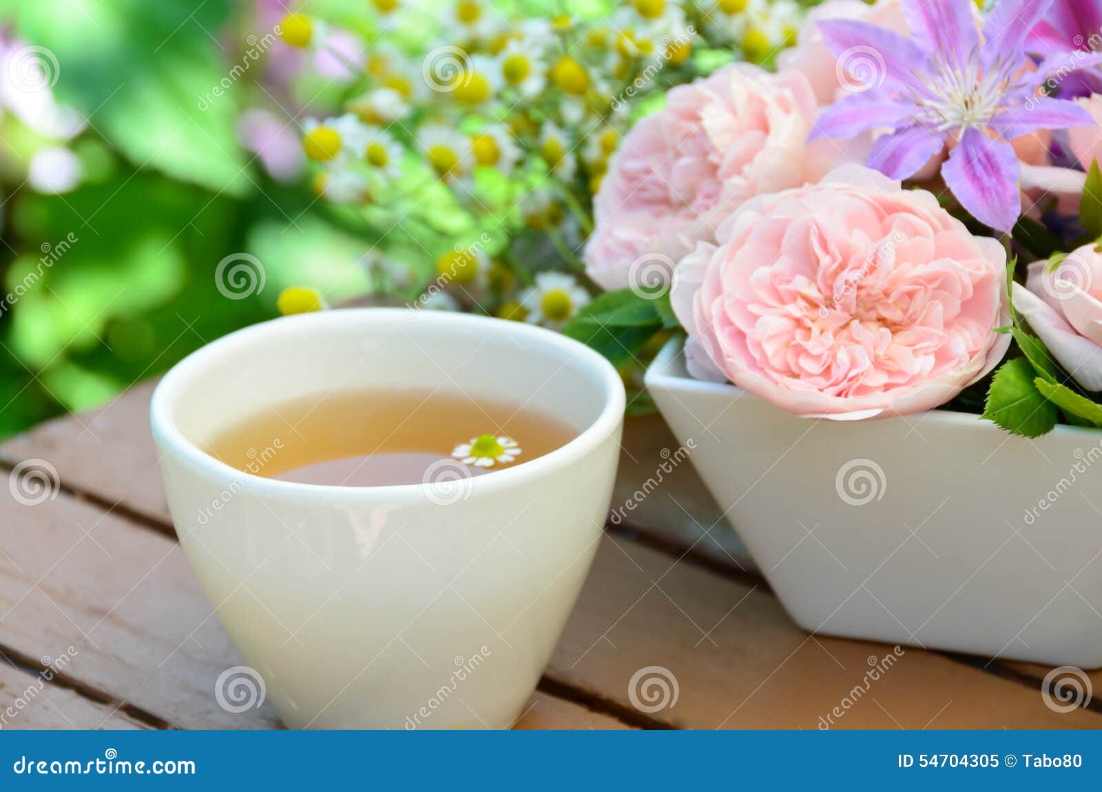 Tea Break with Rose Flowers in Garden Stock Image - Image of relaxing ...
