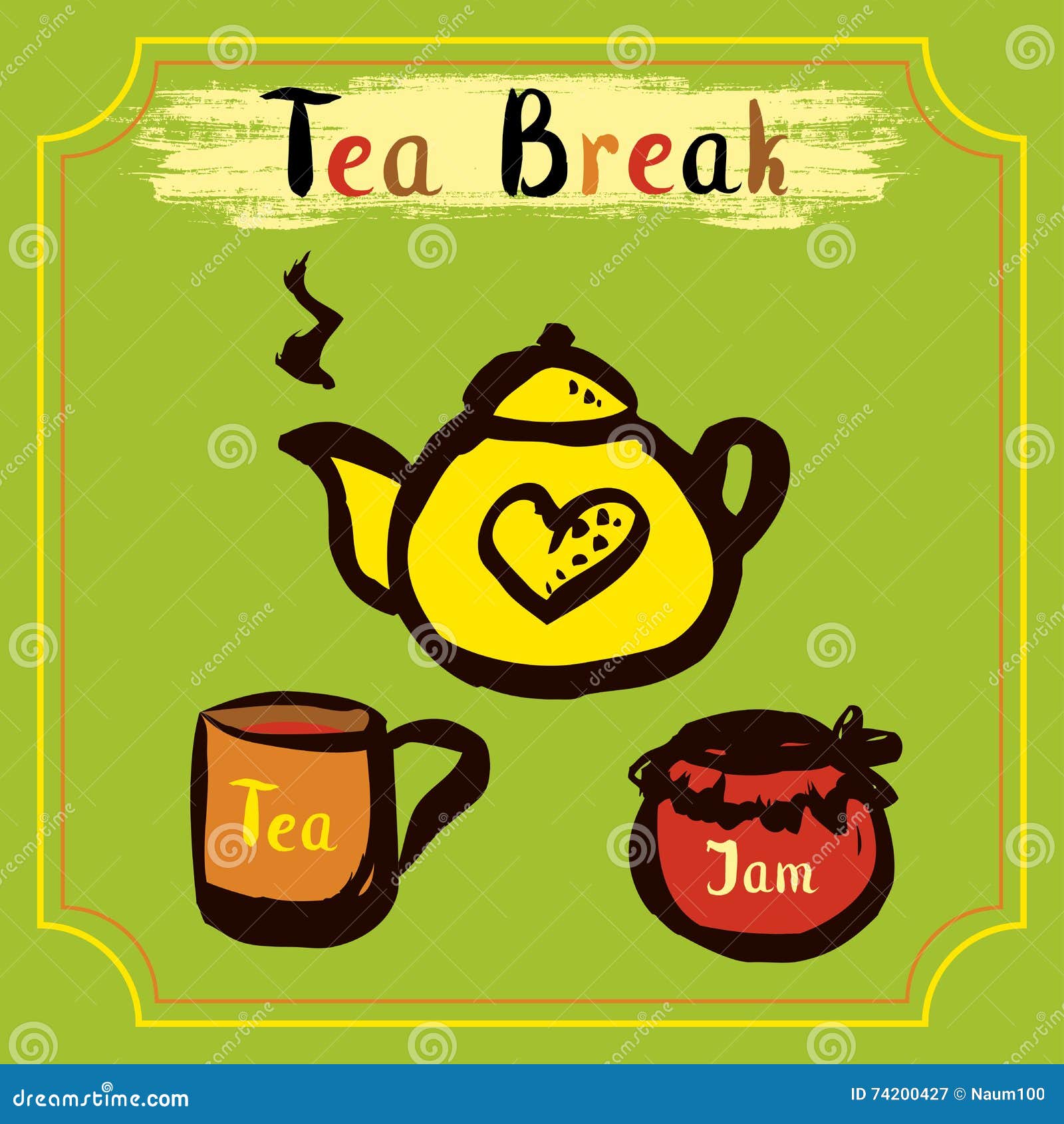 Tea break stock vector. Illustration of porcelain, kitchen - 74200427