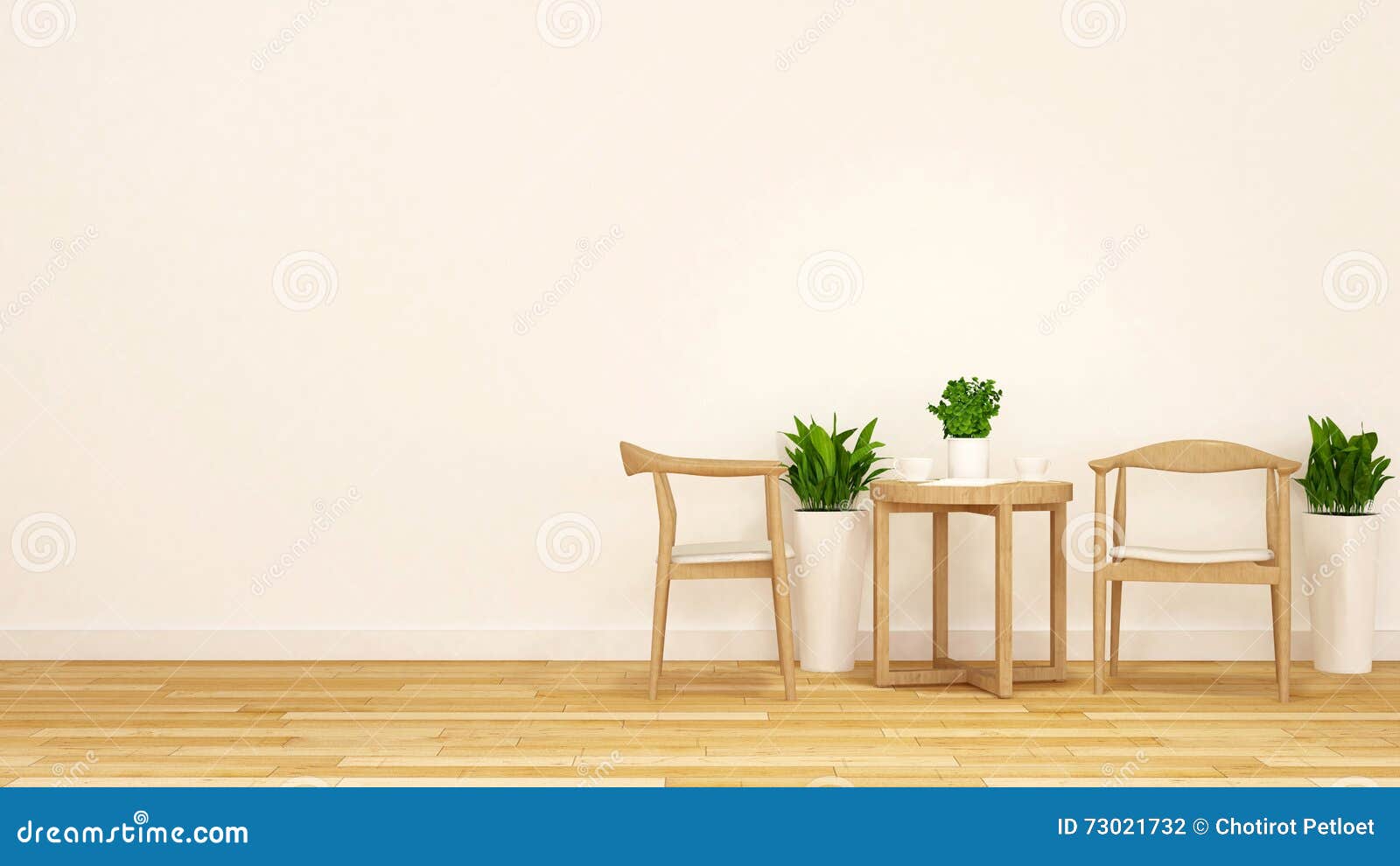 Tea Break with Wooden Chair and Coffee Table-3D Rendering Stock ...
