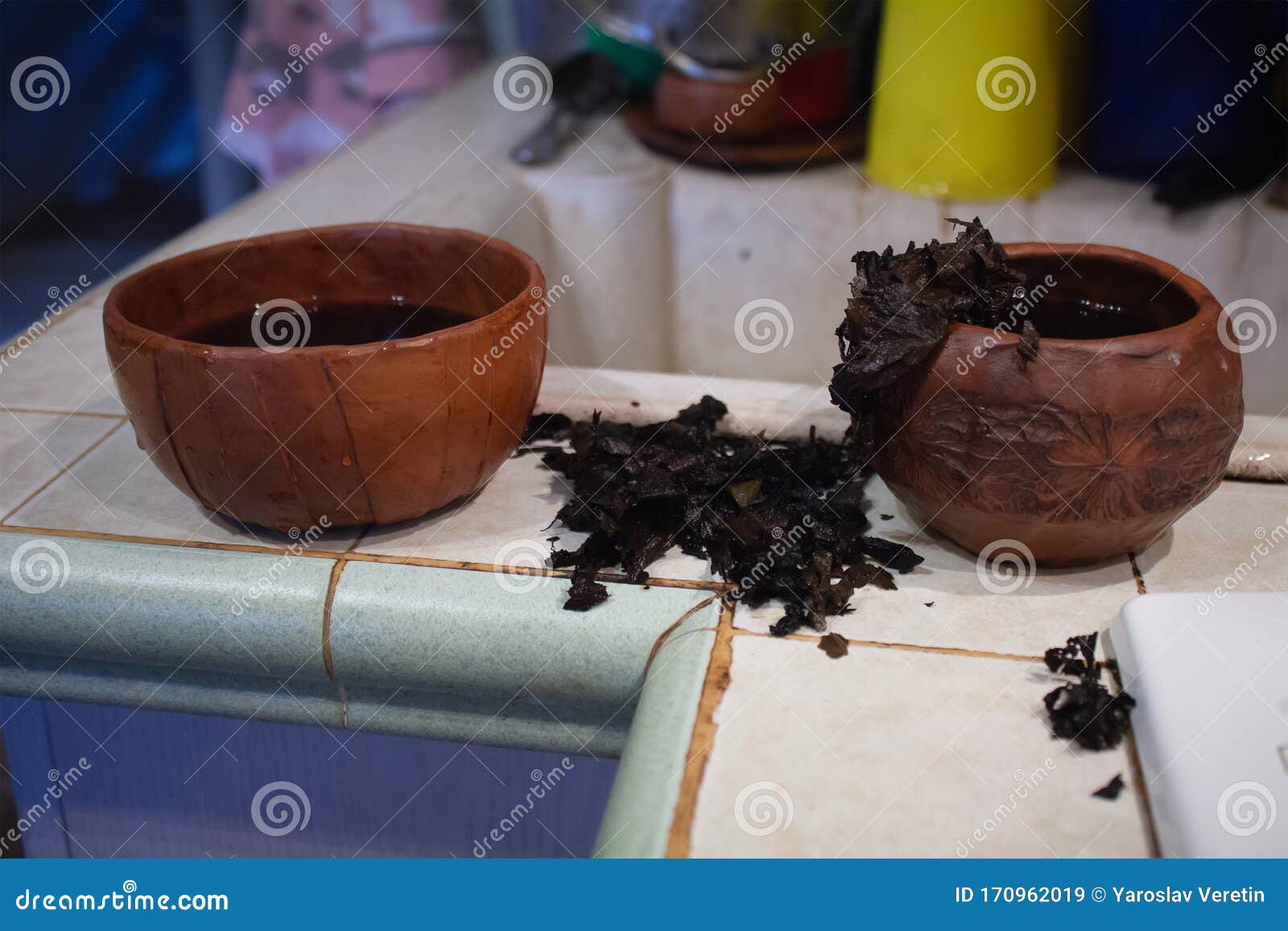 Tea Brew Spilled on the Kitchen Stock Image - Image of spilling, cups ...