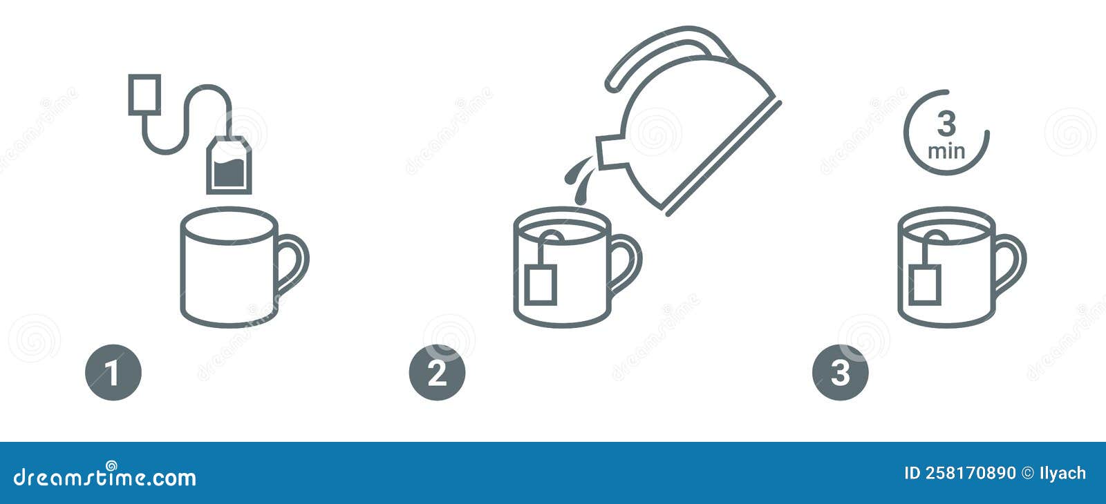Tea Brewing Icons of Preparing Teabag and Tea Brew Instructions, Vector ...