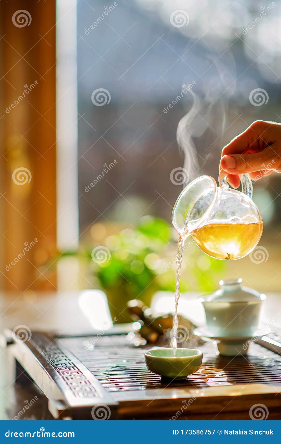 Tea Brewing Process, Tea Ceremony, a Cup of Freshly Brewed Green Oolong ...