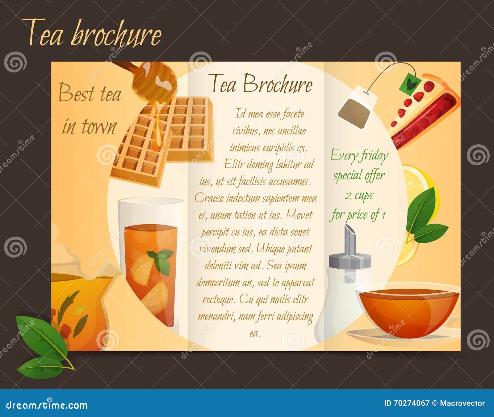Tea brochure tri-fold stock illustration. Illustration of flyer - 70274067