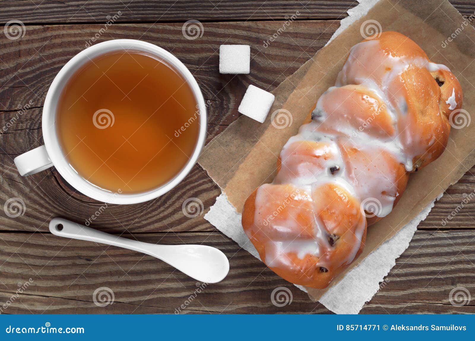 Tea and bun stock image. Image of table, snack, fresh - 85714771