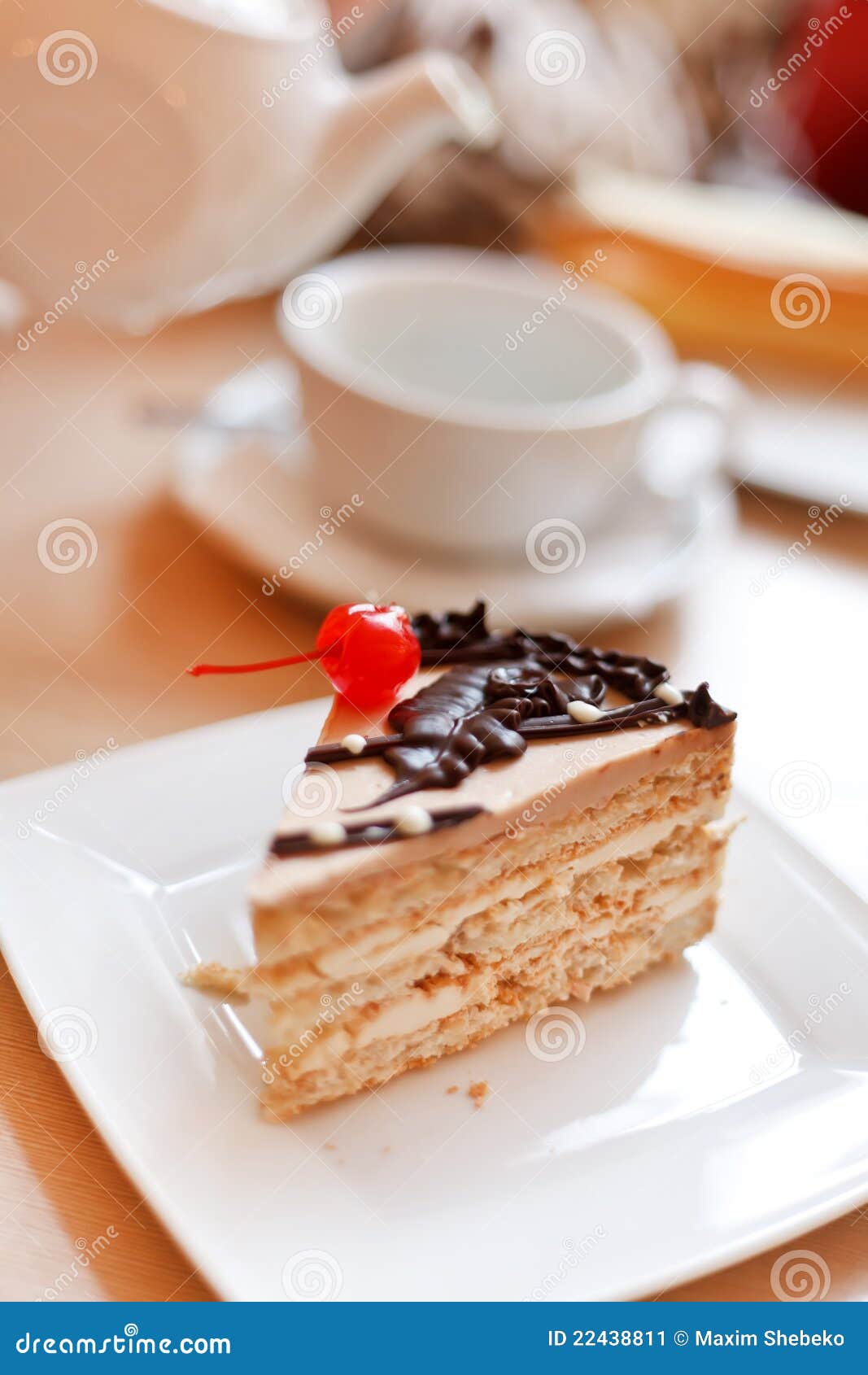 Tea with cake stock image. Image of cake, cherry, coffee - 22438811
