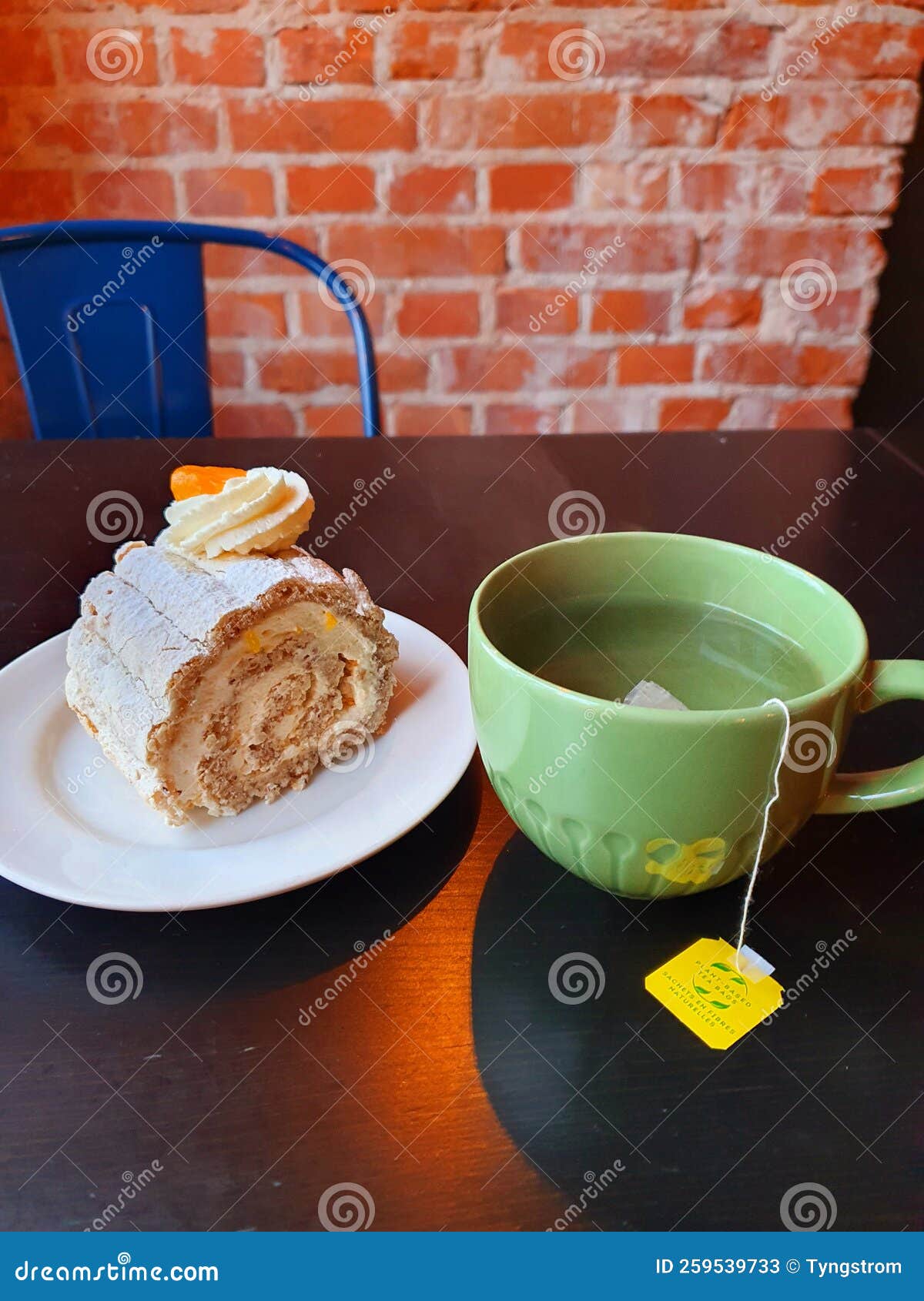 Tea and cake stock image. Image of drink, food, icing - 259539733