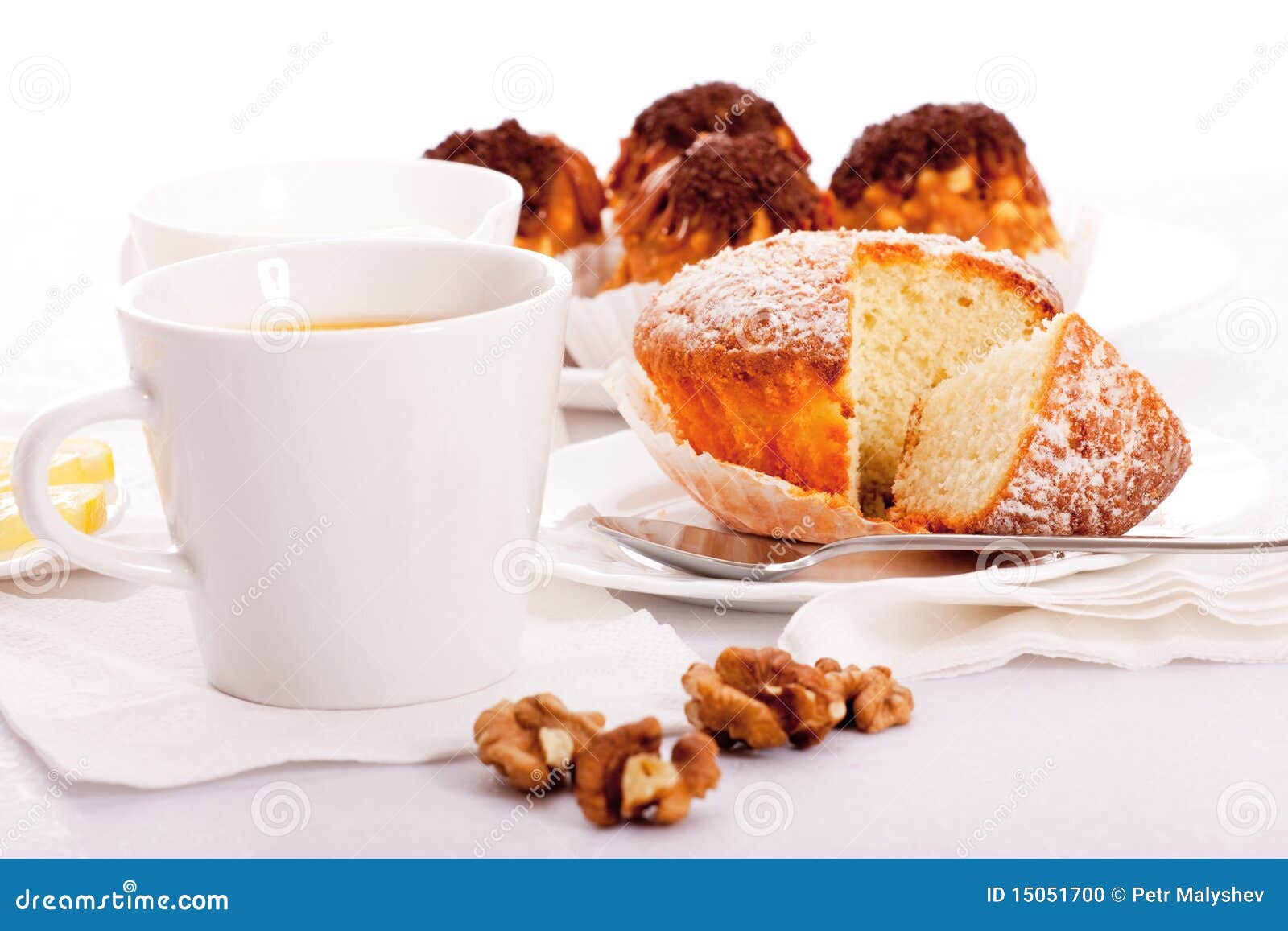 Tea with cakes stock photo. Image of nuts, curve, dish - 15051700