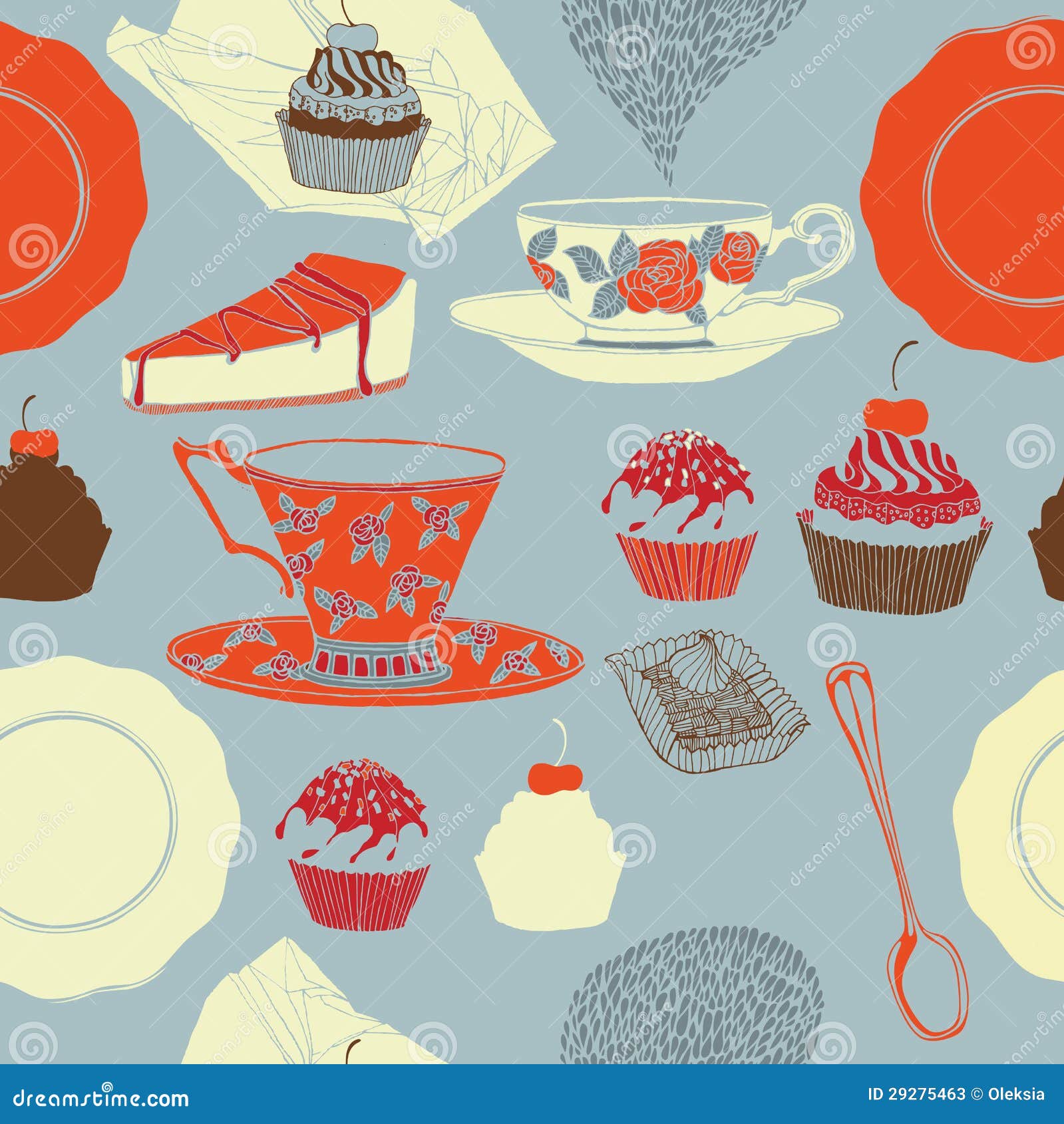 Tea and cakes. stock vector. Illustration of drawing - 29275463