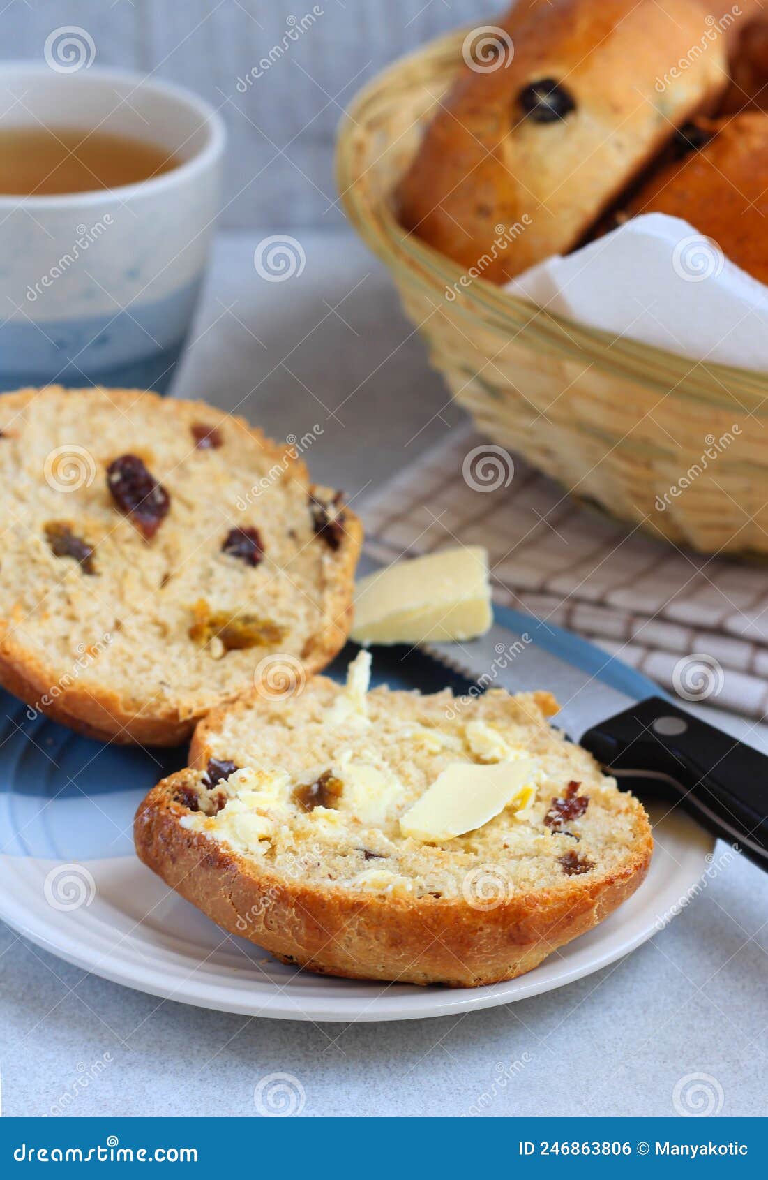 Tea cakes raisin buns stock photo. Image of brunch, bake - 246863806