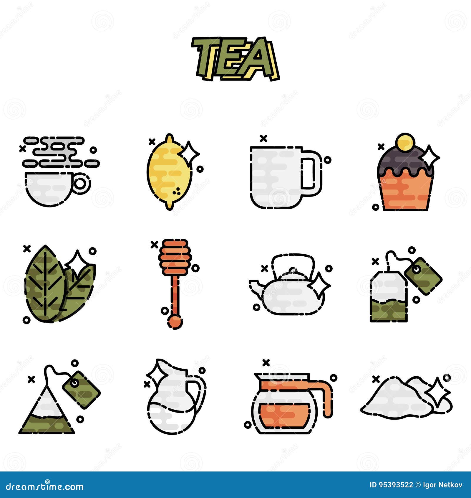 Tea cartoon concept icons stock vector. Illustration of lemon - 95393522