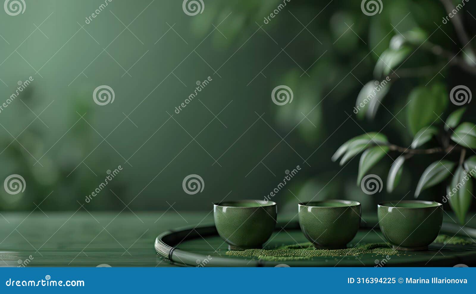 Tea Ceremony with Mate Tea, Green Abstract Oriental Background ...