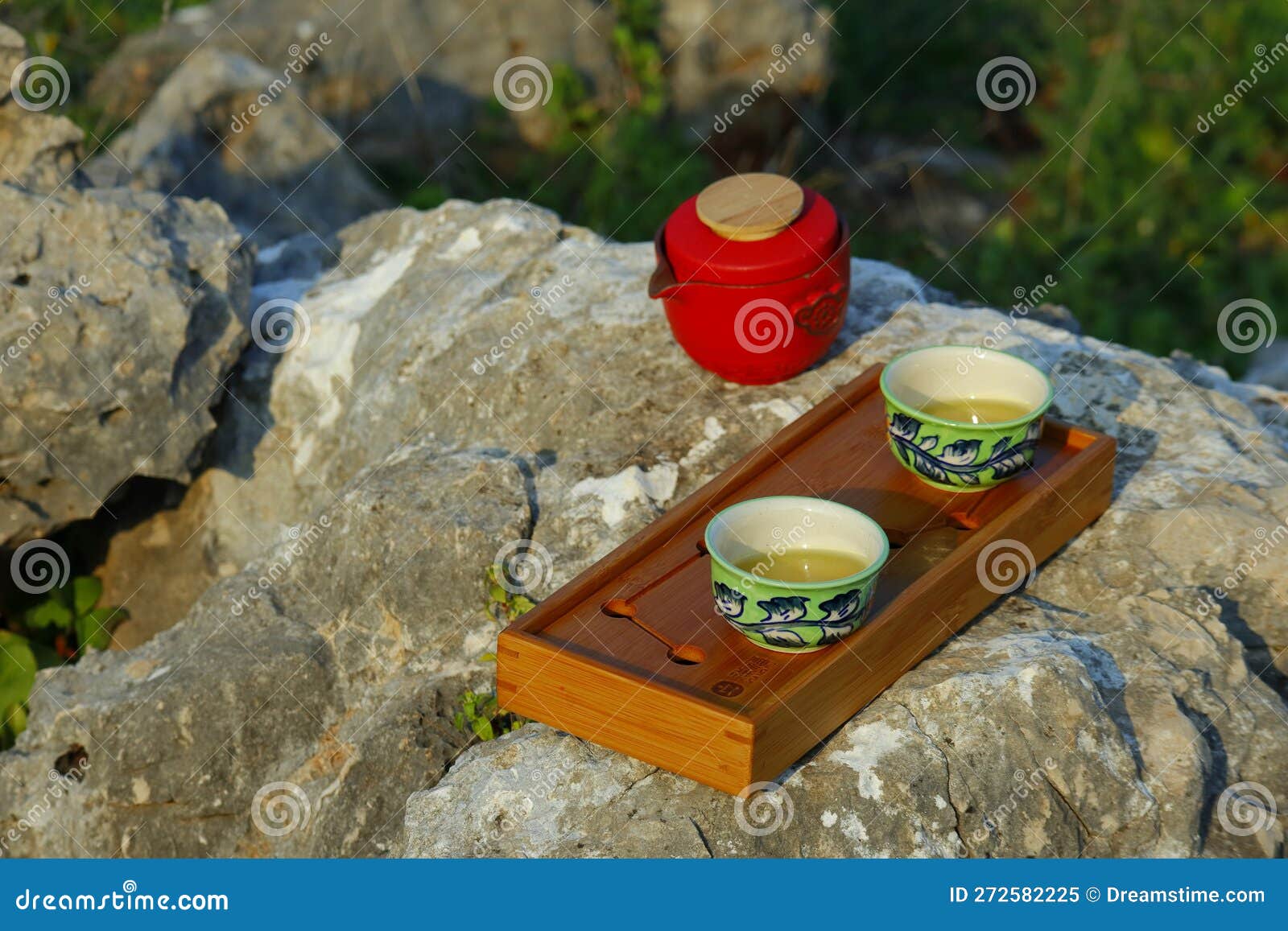 Tea Ceremony in the Nature. Tea Table and Caps Stock Image - Image of ...
