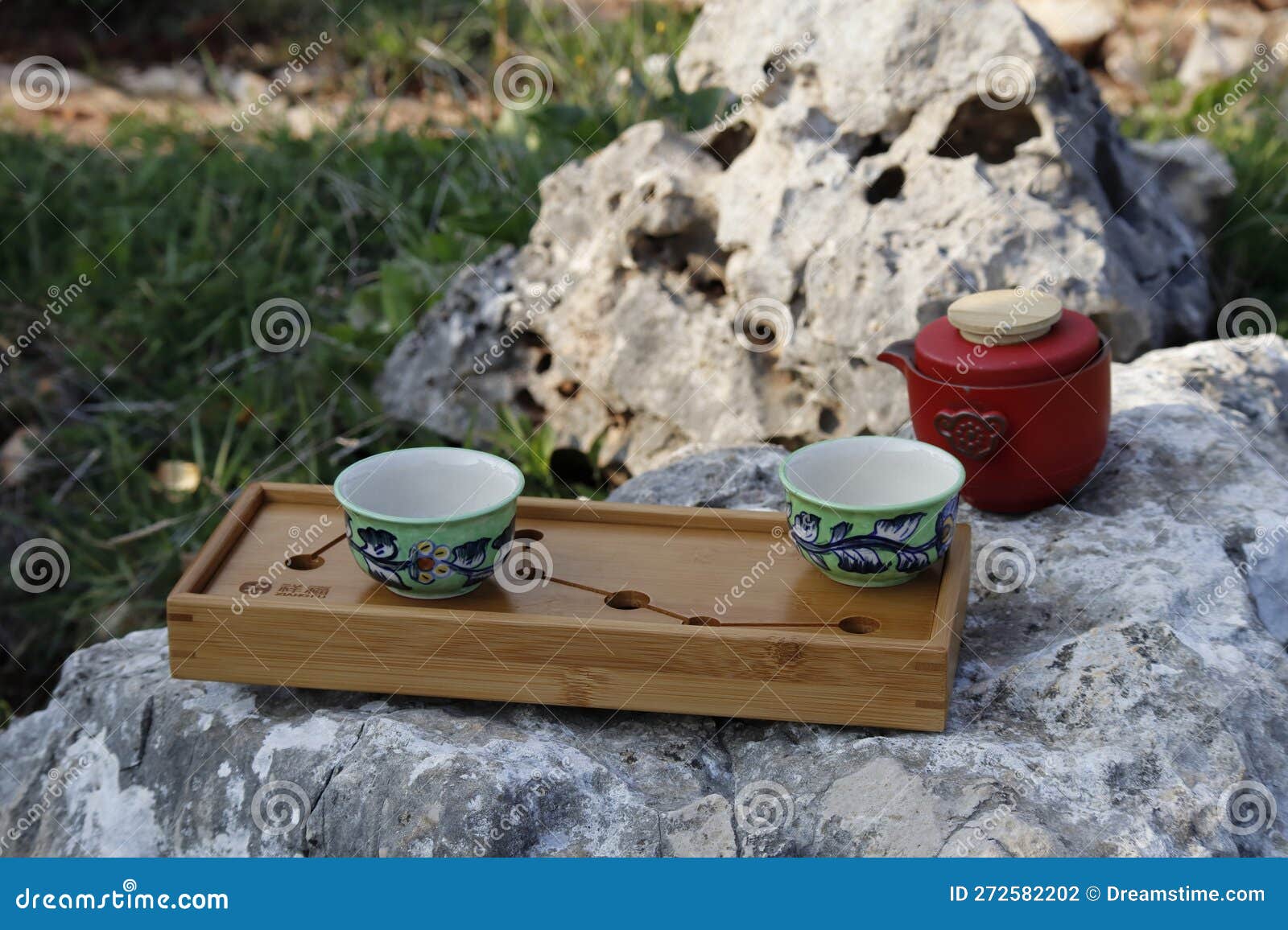 Tea Ceremony in the Nature. Tea Table and Caps Stock Photo - Image of ...