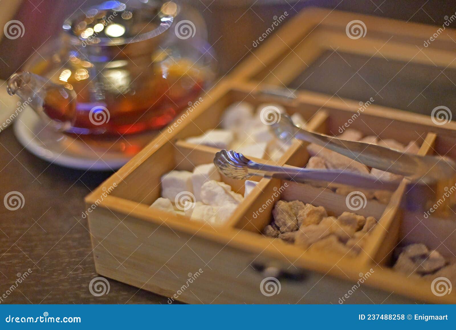 Tea Set, Different Types of Sugar, Restaurant Serving. Stock Photo ...